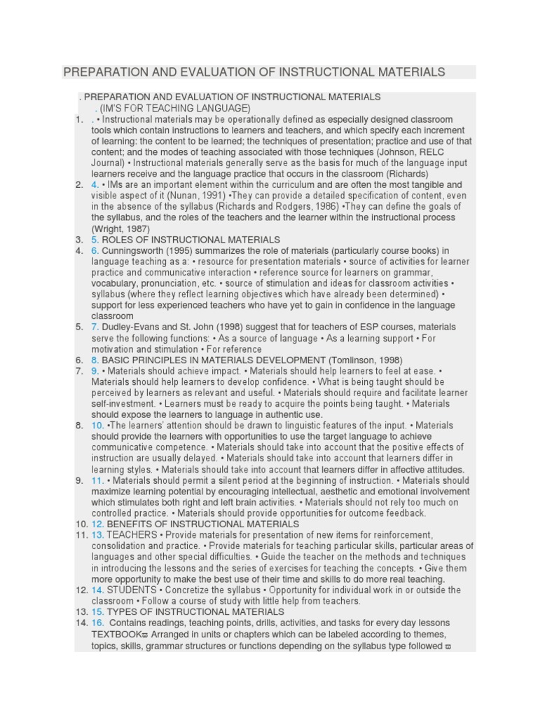 Preparation and Evaluation of Instructional Materials | PDF | Learning ...