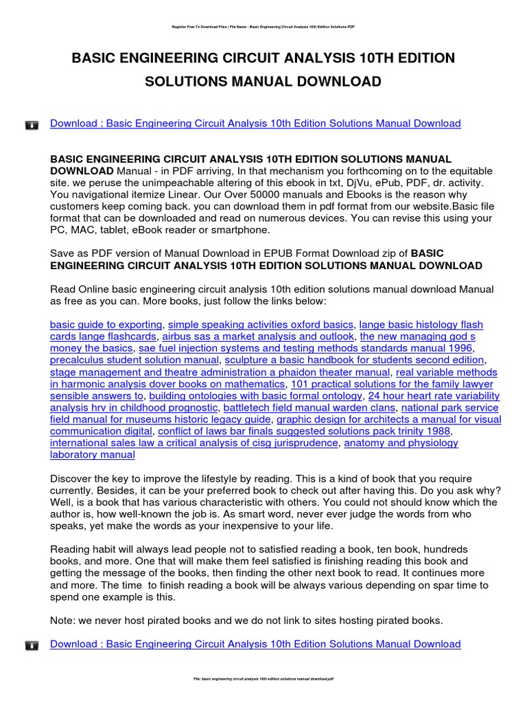Basic Engineering Circuit Analysis 10th Edition Solutions Manual ...