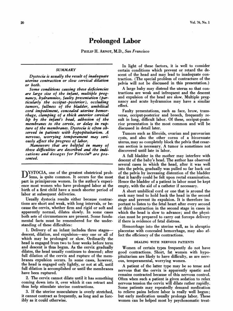 Prolonged Labor | PDF | Childbirth | Human Reproduction