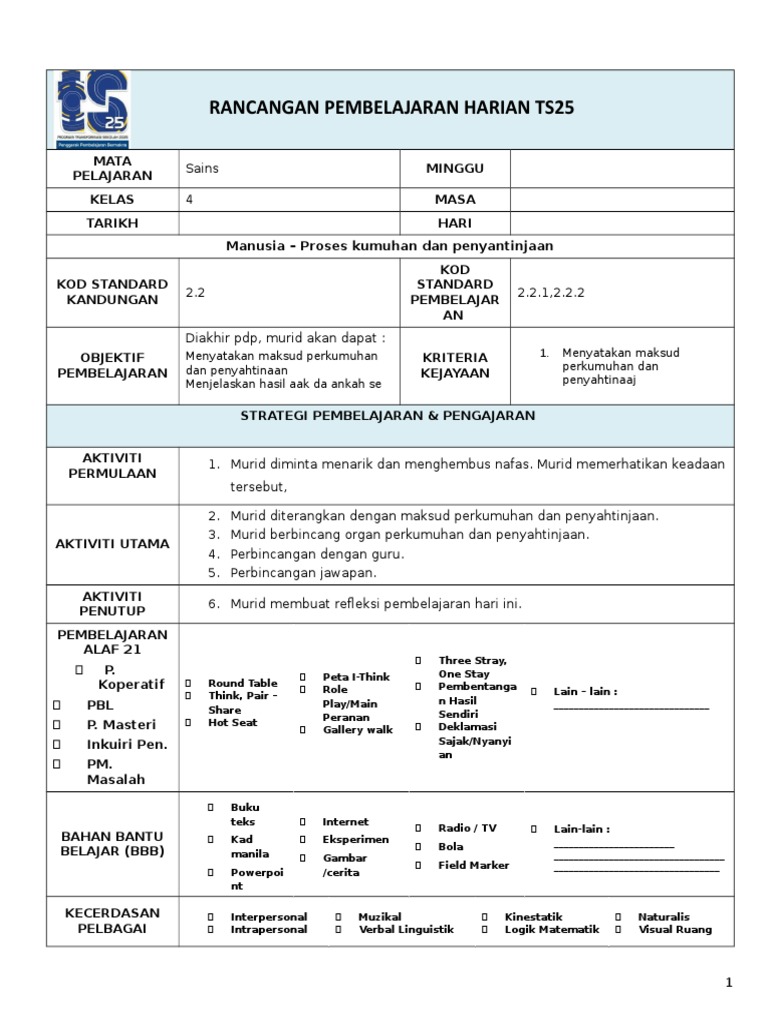 RPH SN Tahun 4 Manusia PRoses Perkumuhan | PDF