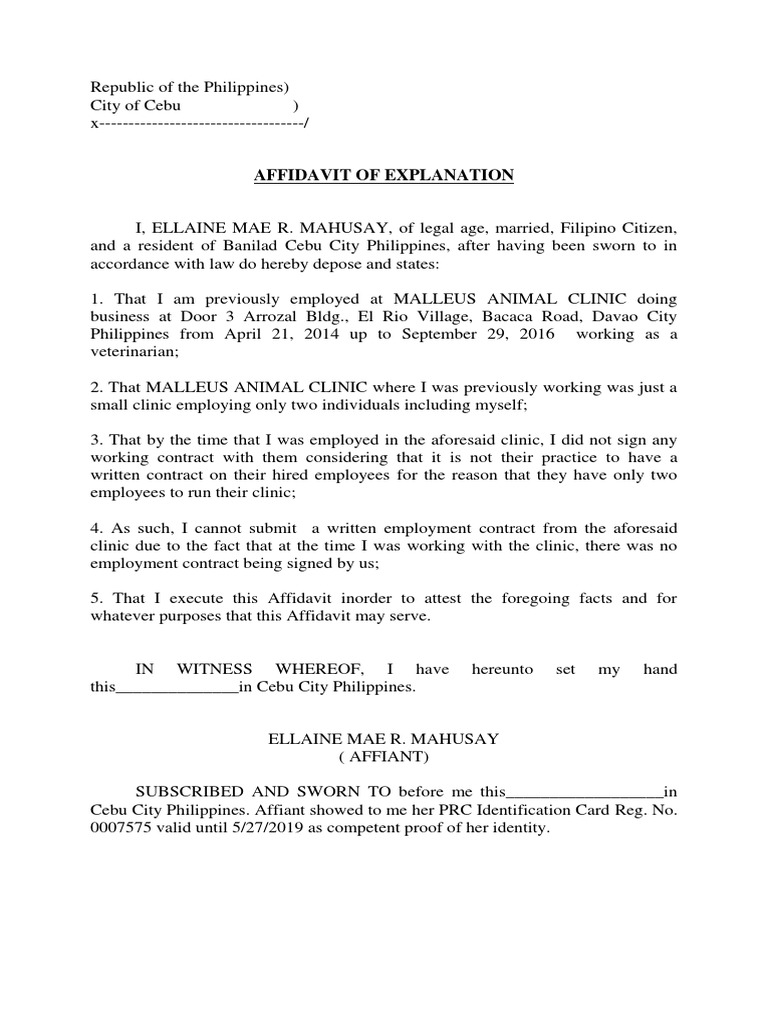 Affidavit of Explanation | PDF