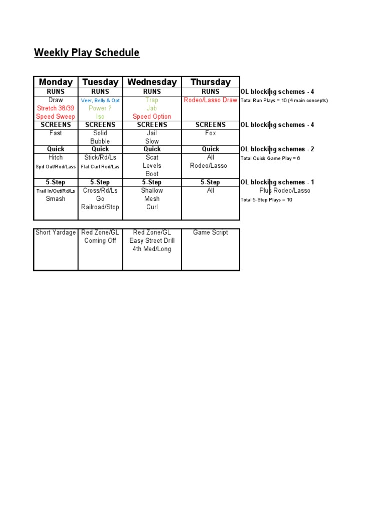 Weekly Football Play Schedule | PDF | Sports