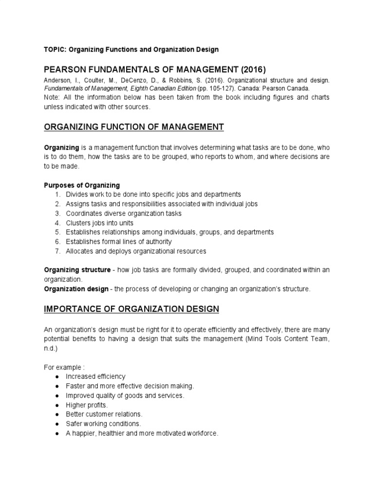 Organizing Functions and Organization Design | PDF | Organizational ...