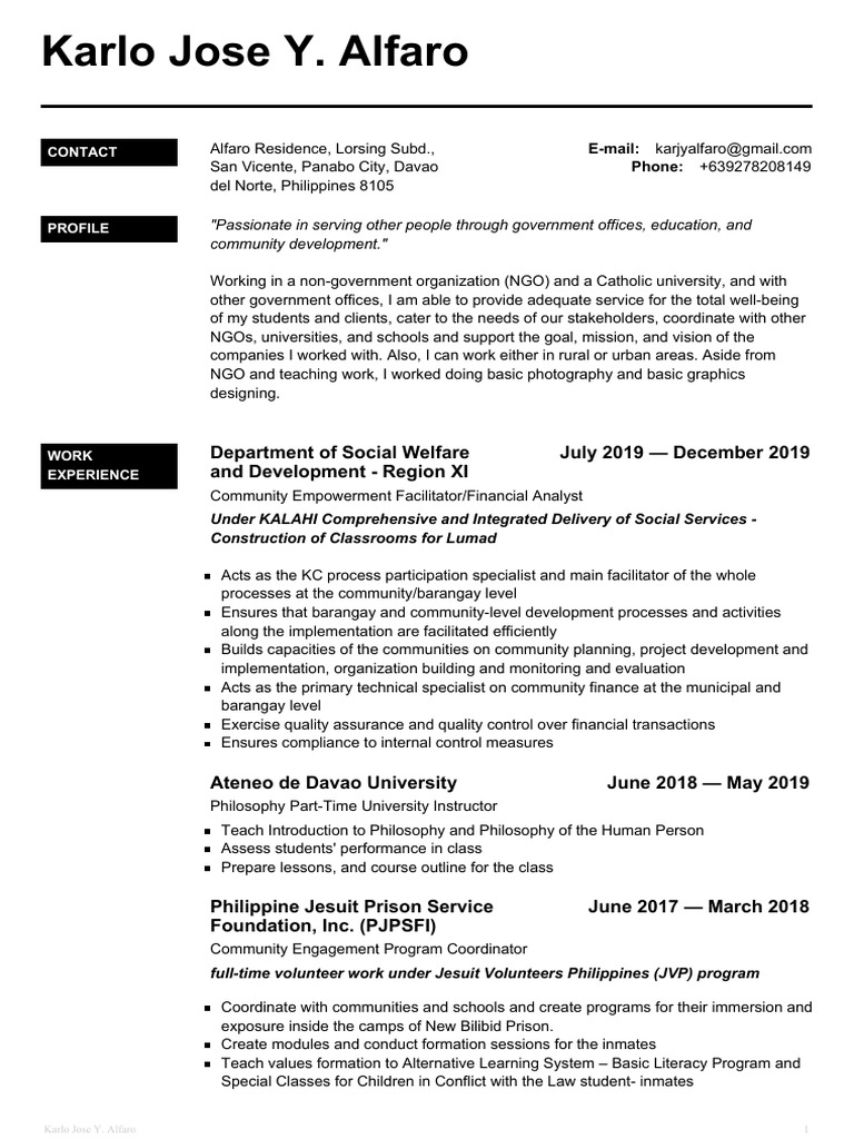 Alfaro Resume PDF | PDF | Behavior Modification | Cognition