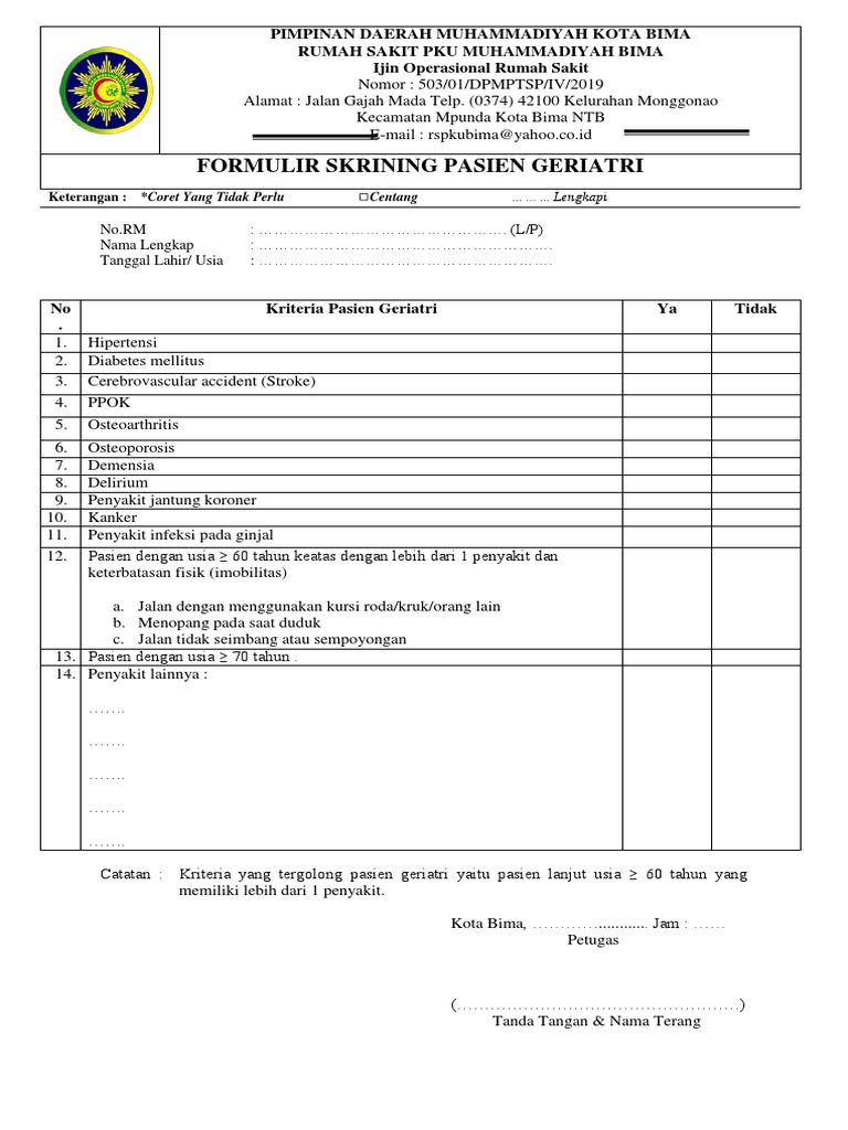Formulir Skrining Pasien Geriatri | PDF