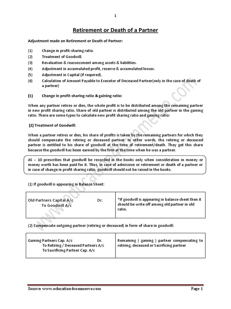 Retirement or Death of Partner New | PDF | Goodwill (Accounting ...
