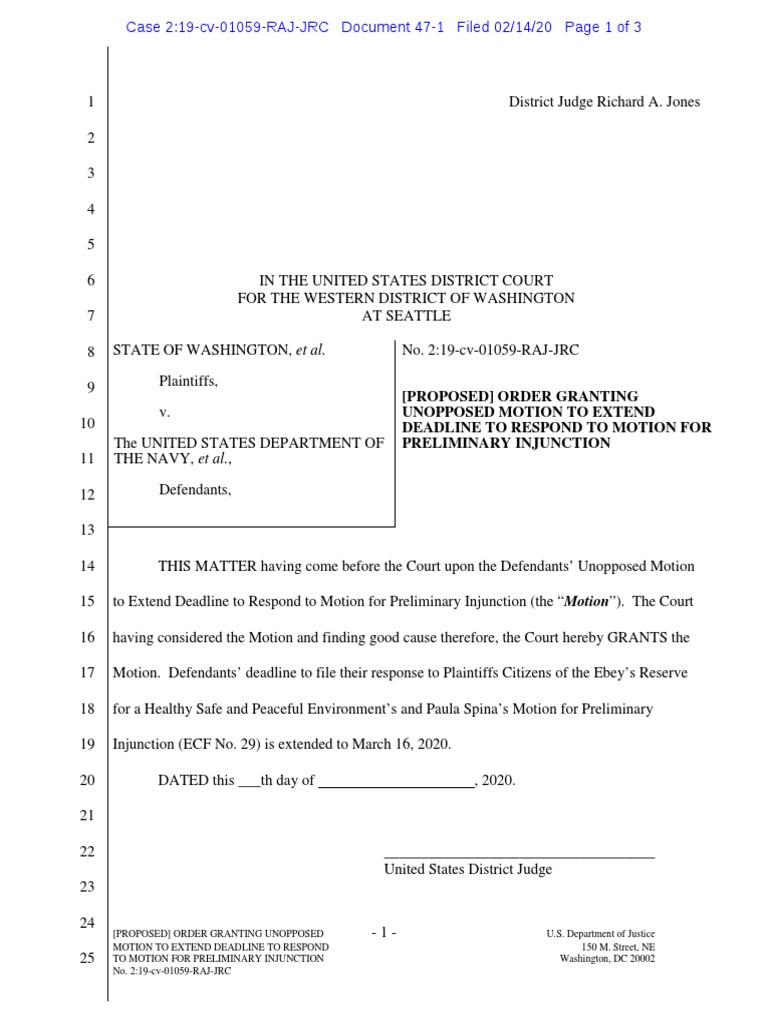 Case 2:19-cv-01059-RAJ-JRC: (PROPOSED) ORDER GRANTING UNOPPOSED MOTION TO EXTEND DEADLINE TO ...