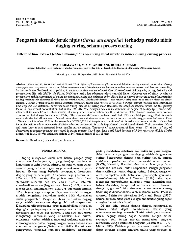 Curing Pdf Nitrite Lime Fruit