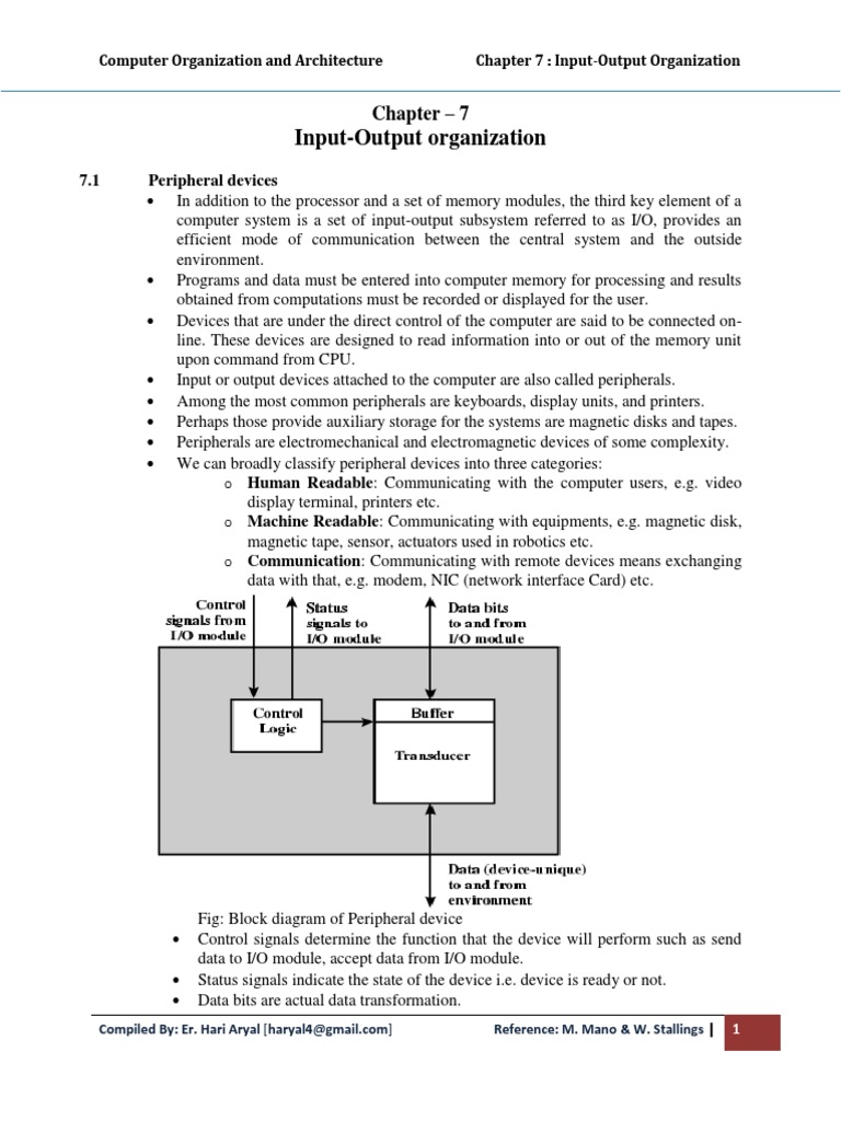 Chapter7 Input Output Organization PDF | PDF | Input/Output | Computer Data Storage