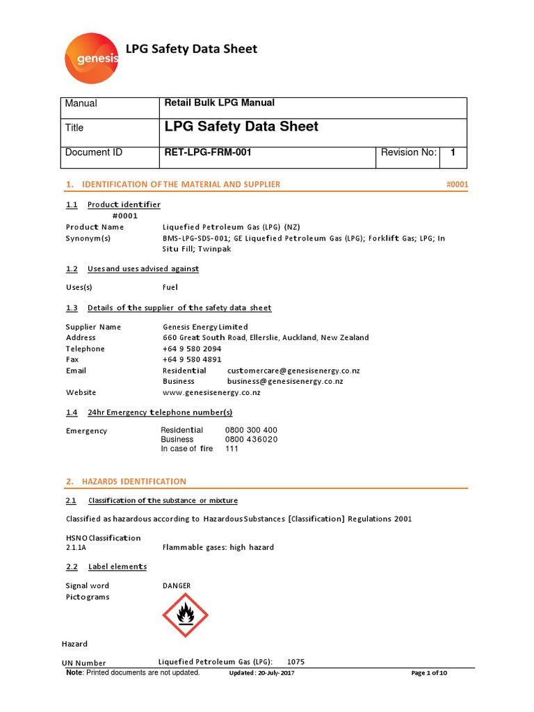 LPG Safety Data Sheet (MSDS) | PDF | Dangerous Goods | Liquefied ...