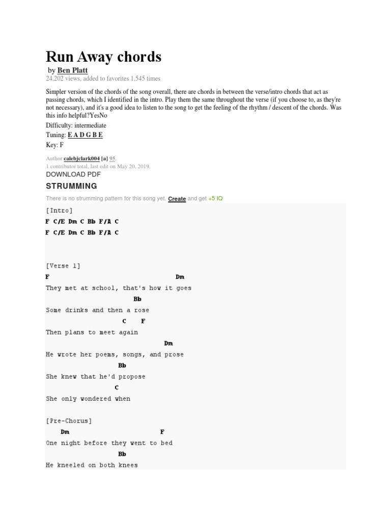 Run Away Chords | PDF | Song Structure | Musical Compositions