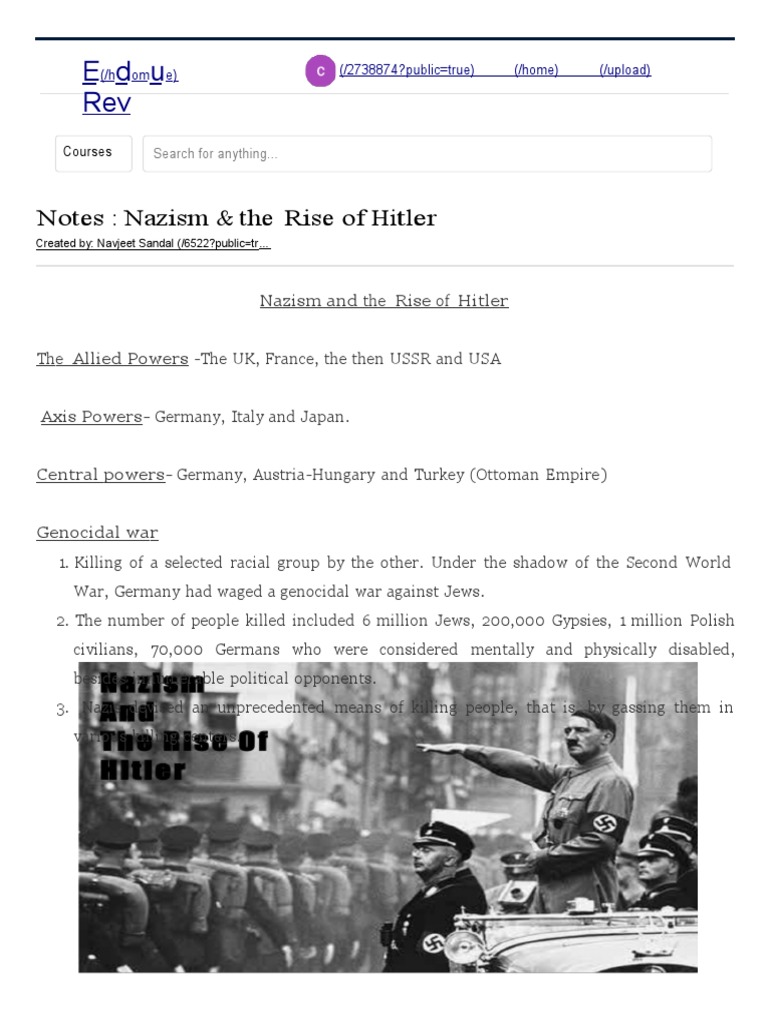 Notes - Nazism & The Rise of Hitler Class 9 Notes - EduRev | PDF ...
