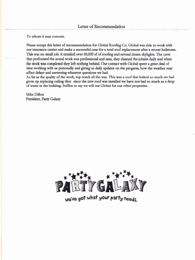 Global Roofing Co. Recommendation | PDF