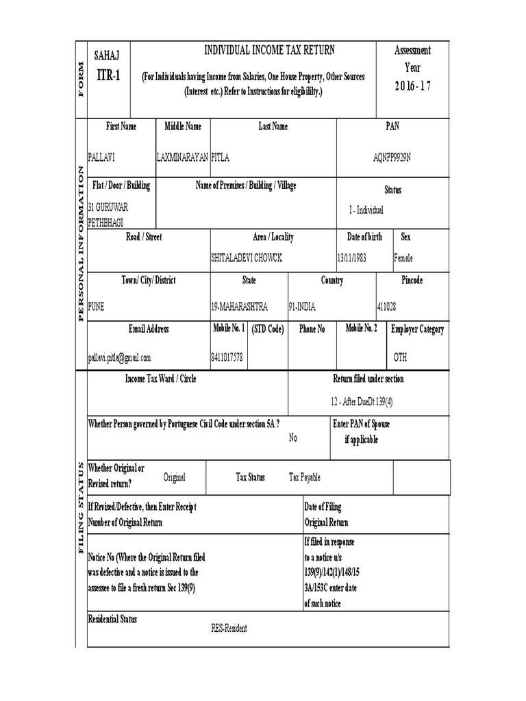 2016 Itr1 PR7 PDF | PDF | Income Tax | Tax Deduction
