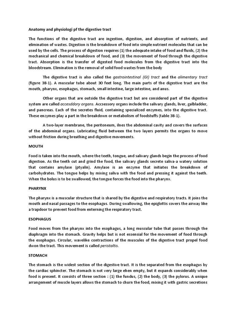 Anatomy and Physiologi PF The Digestive Tract | PDF | Stomach ...