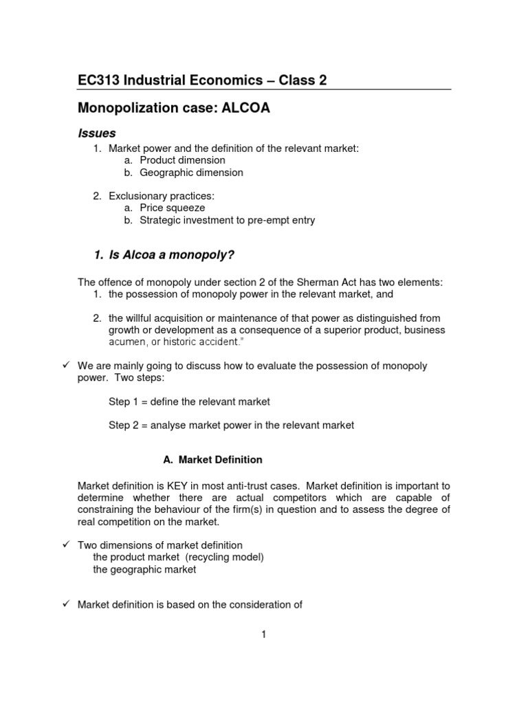 Class 2 The ALCOA Case | PDF | Monopoly | Demand