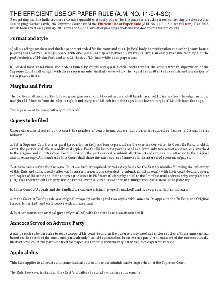 CP - Efficient Use of Paper Rule | PDF | Supreme Courts | Supreme Court ...