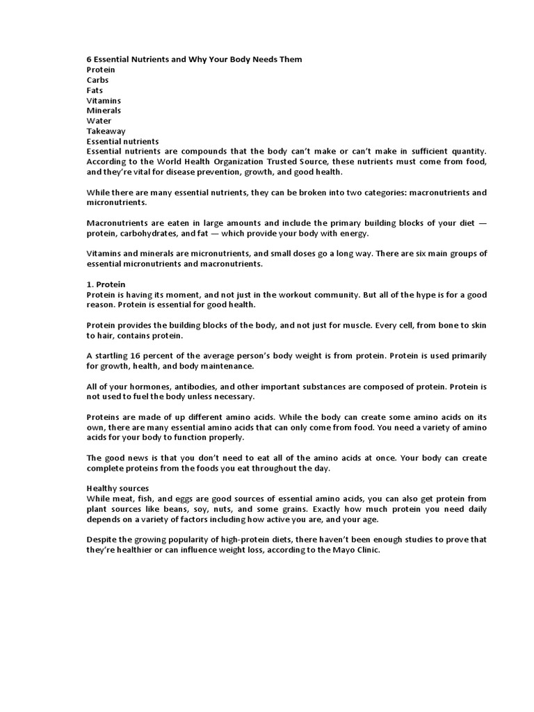 Six Essential Nutrients Explained | PDF | Nutrients | Fat