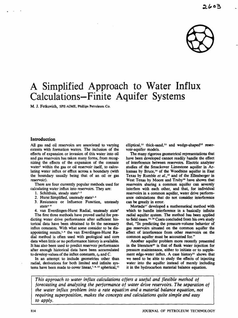 1971 SPE2603 Fetkovich Simplified Water Influx MB PDF | PDF | Petroleum ...