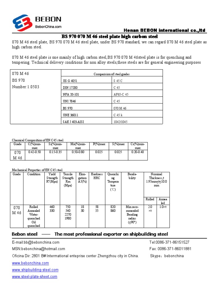 BS 970 070 M46 | PDF | Steel | Metallurgy