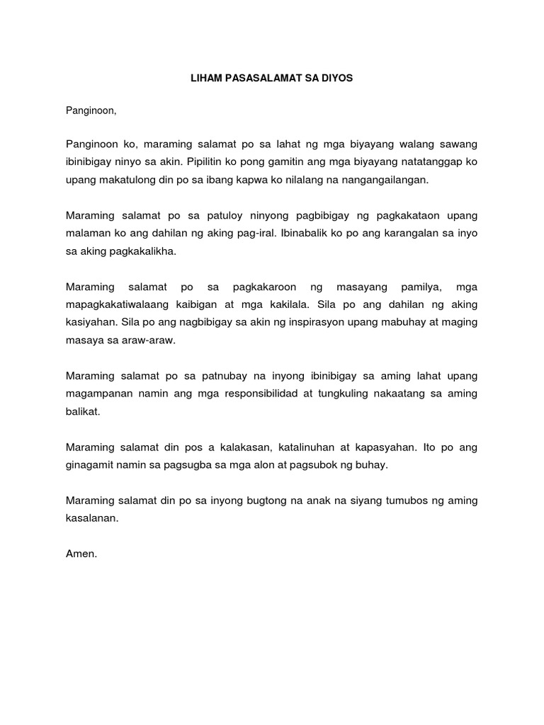 Liham Pasasalamat Sa Diyos | PDF