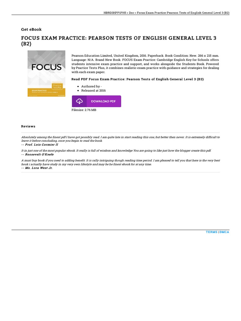 Focus Exam Practice Pearson Tests of English Gen 2 Download PDF | PDF