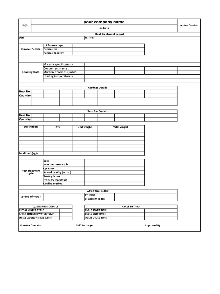Heat Treatment Report Format | PDF | Heat Treating | Furnace