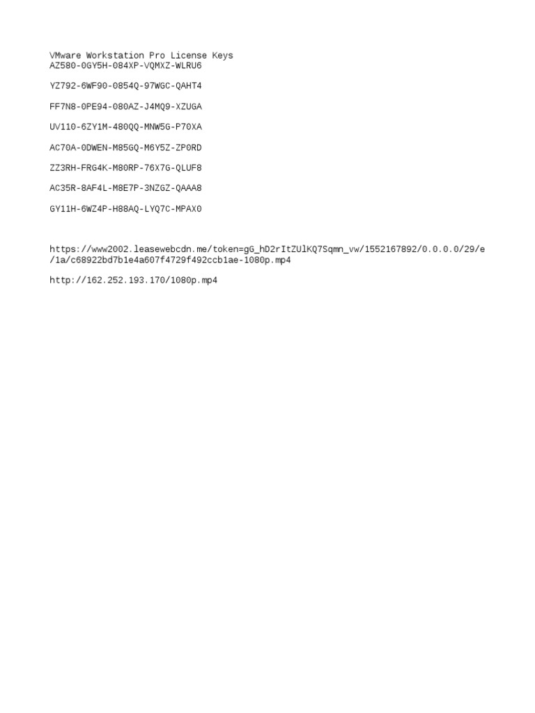 VMware Workstation Pro License Keys | PDF
