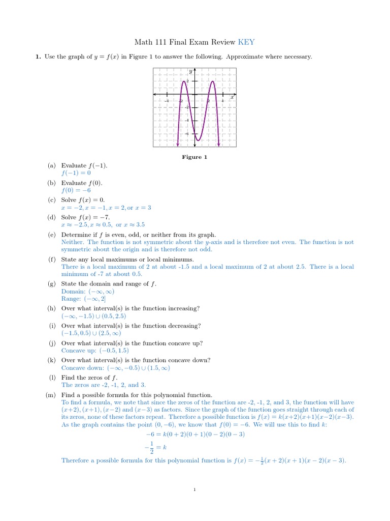 Math 111 Final Exam Review Answers | PDF | Maxima And Minima | Function ...