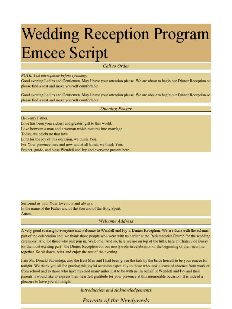 Wedding Reception Emcee Script Guide | PDF | Wedding | Fashion Related ...
