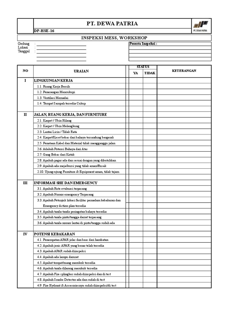 DP - Form - Inspeksi Gedung | PDF