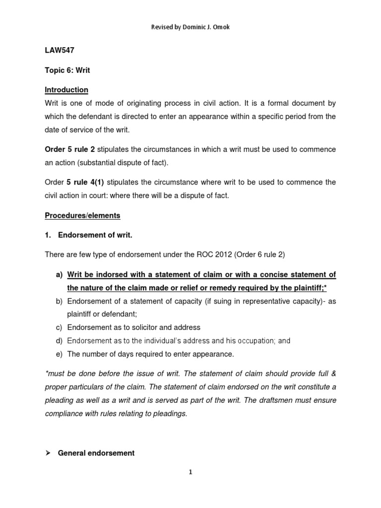 6 Writ | PDF | Service Of Process | Writ