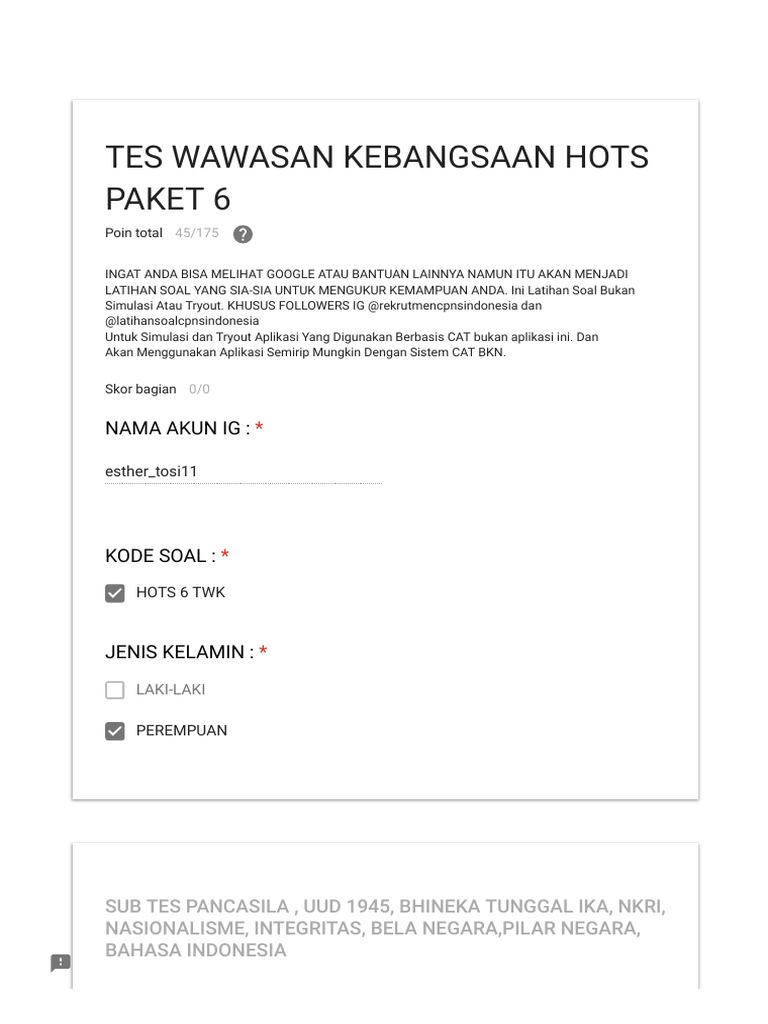 Tes Wawasan Kebangsaan Hots Paket 6 PDF | PDF