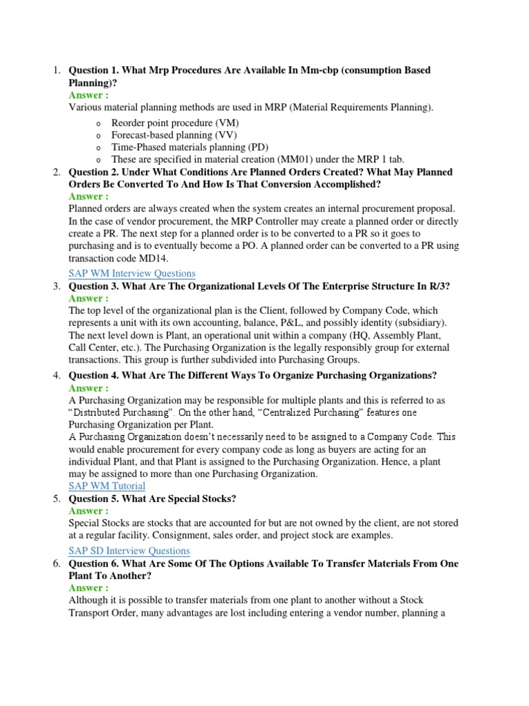 SAP MM Interview Question 1 | PDF | Client–Server Model | Warehouse