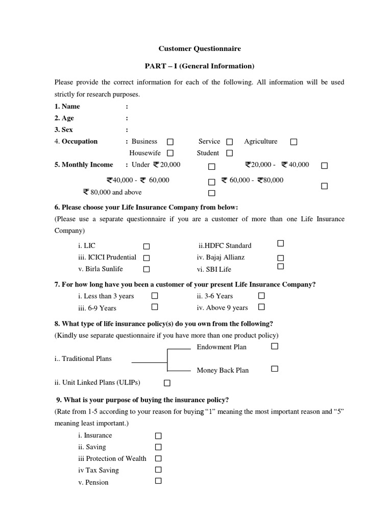Service Quality (Questionnaire Shodhganga) | PDF | Life Insurance ...