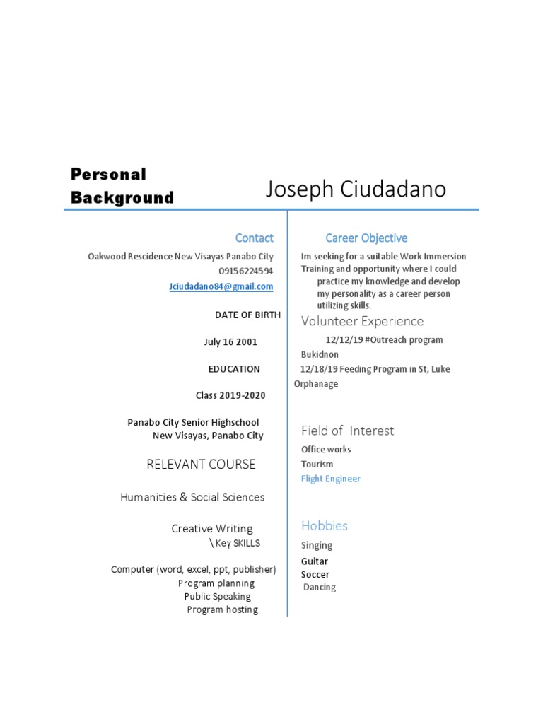 Personal Background | PDF