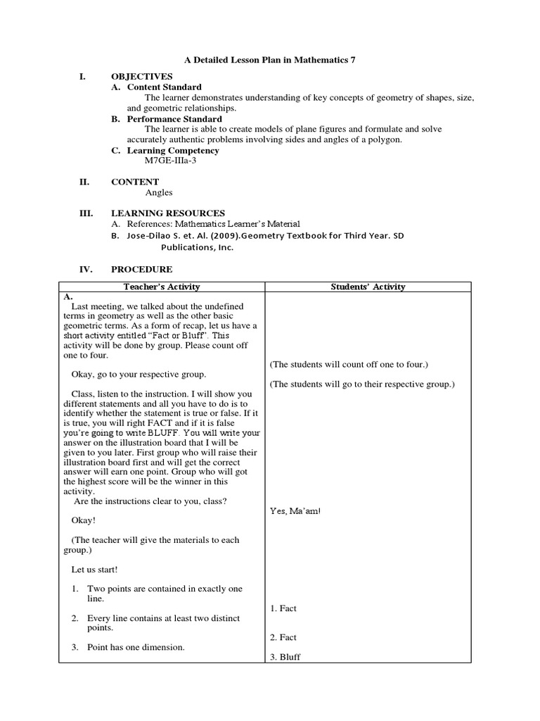 Lesson Plan (Angle) | PDF | Angle | Line (Geometry)