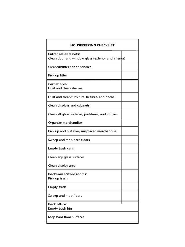 Housekeeping Checklist | PDF
