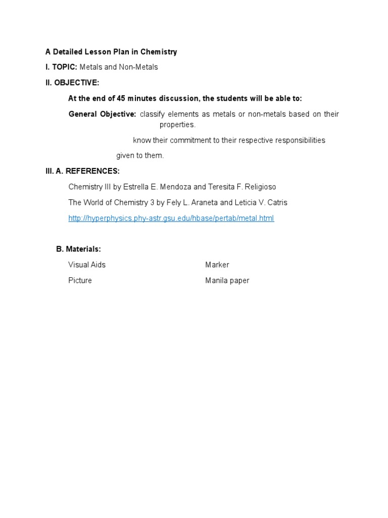 Lesson Plan: Metals and Non-Metals | PDF | Ductility | Metals