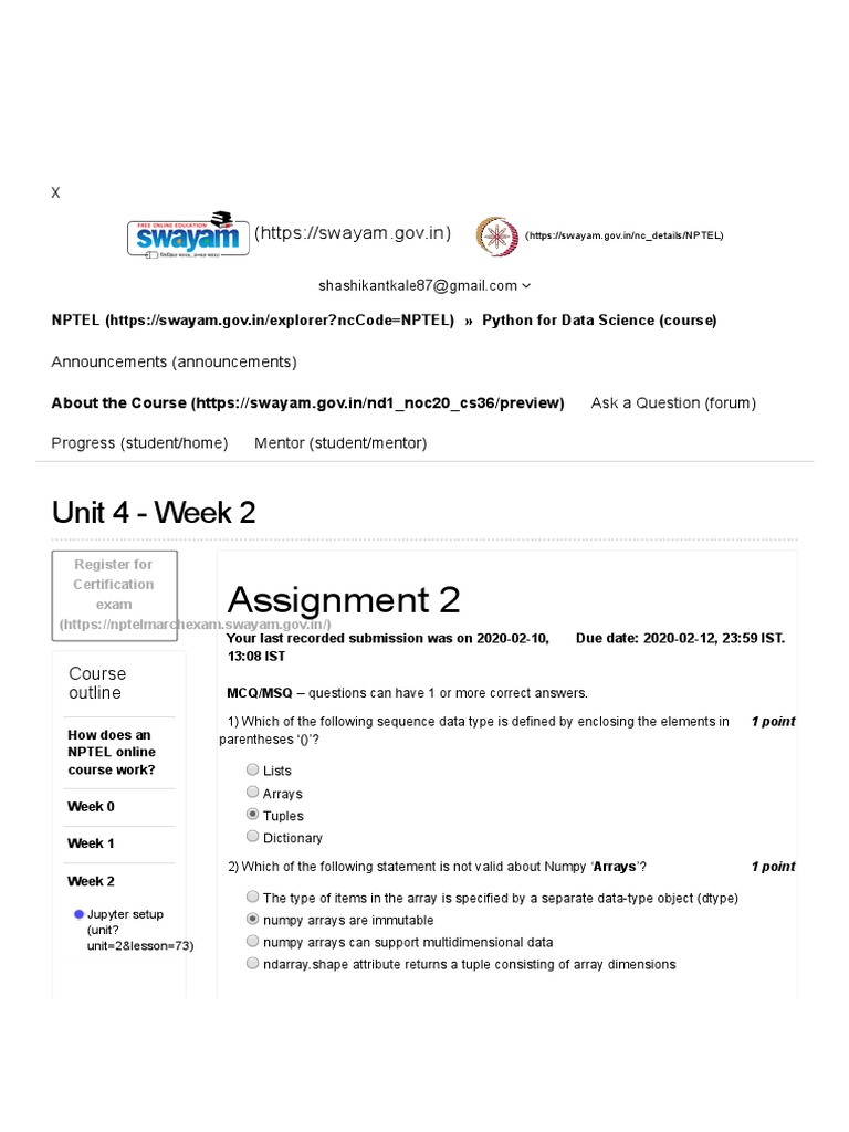 Python For Data Science - Unit 4 - Week 2 | PDF | Array Data Type ...