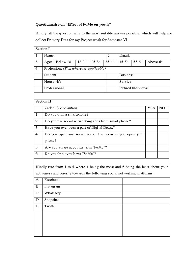 FOMO Questionnaire | PDF | Social Networking Service | Smartphone