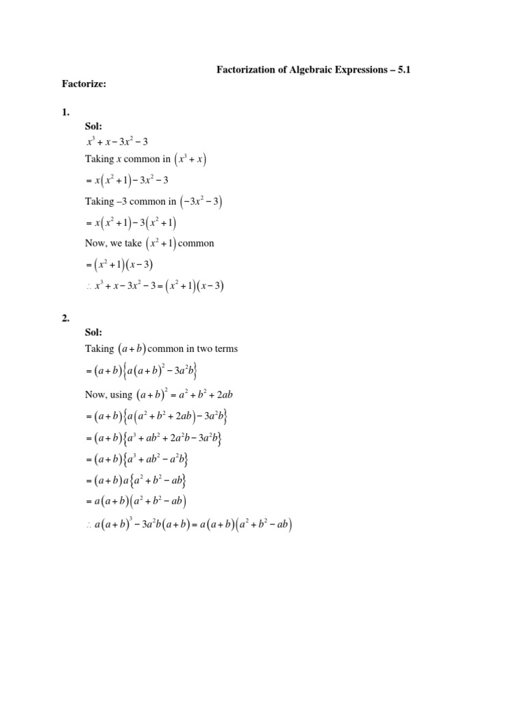 Chapter 5 - Factorization of Algebraic Expressions | PDF | Mathematical ...