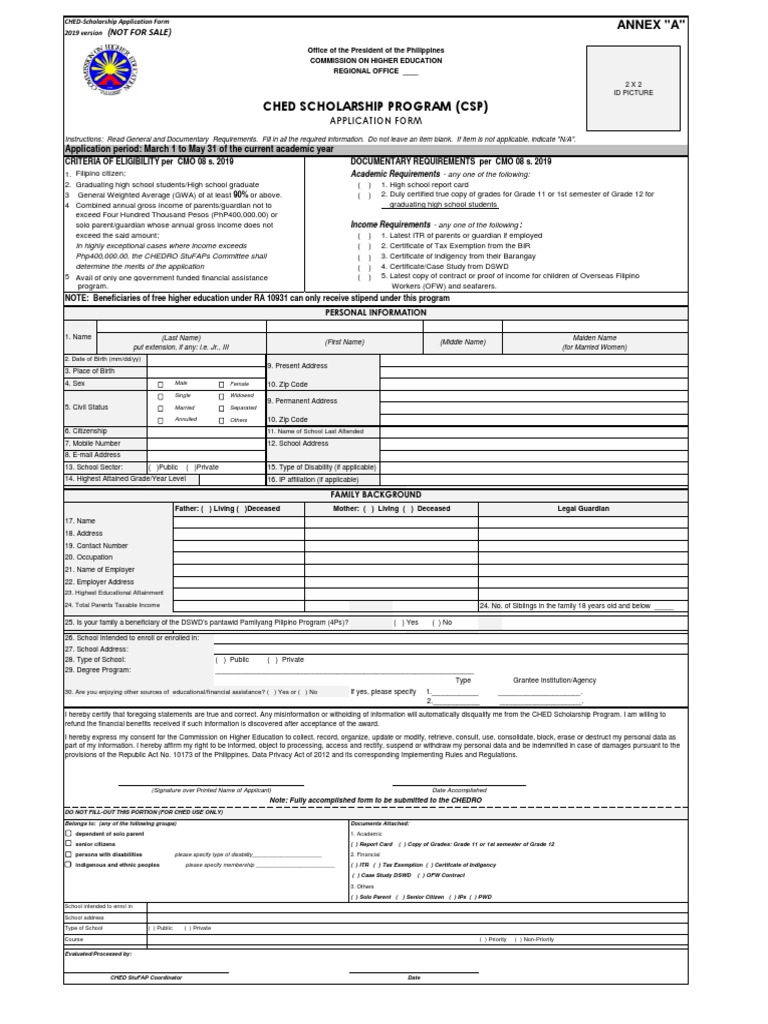 CHED Scholarship Application Form 2020 | PDF | Government | Social ...