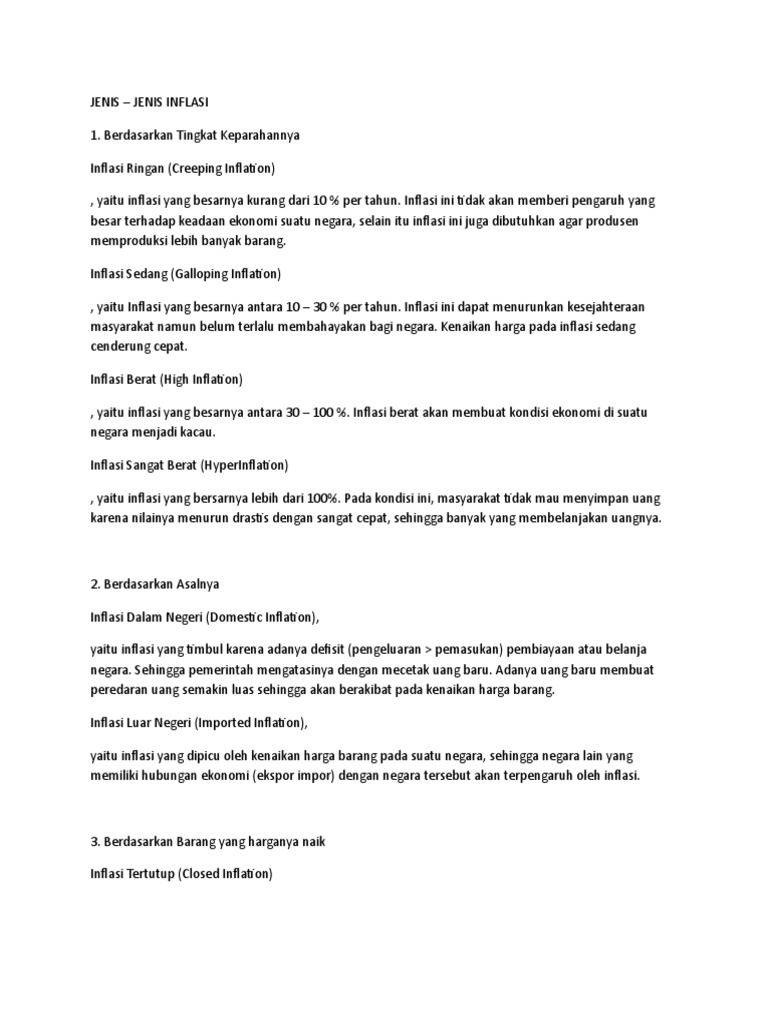Jenis-Jenis Inflasi dan Penjelasannya | PDF
