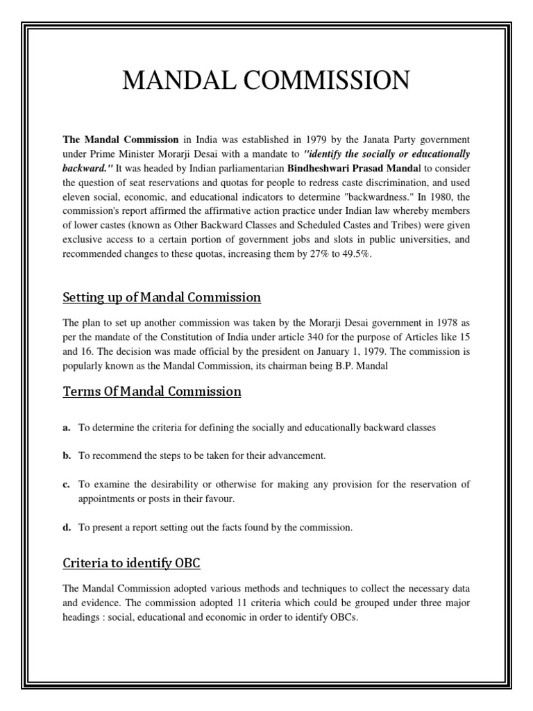 Mandal Commission | PDF | Social Inequality | Discrimination & Race ...