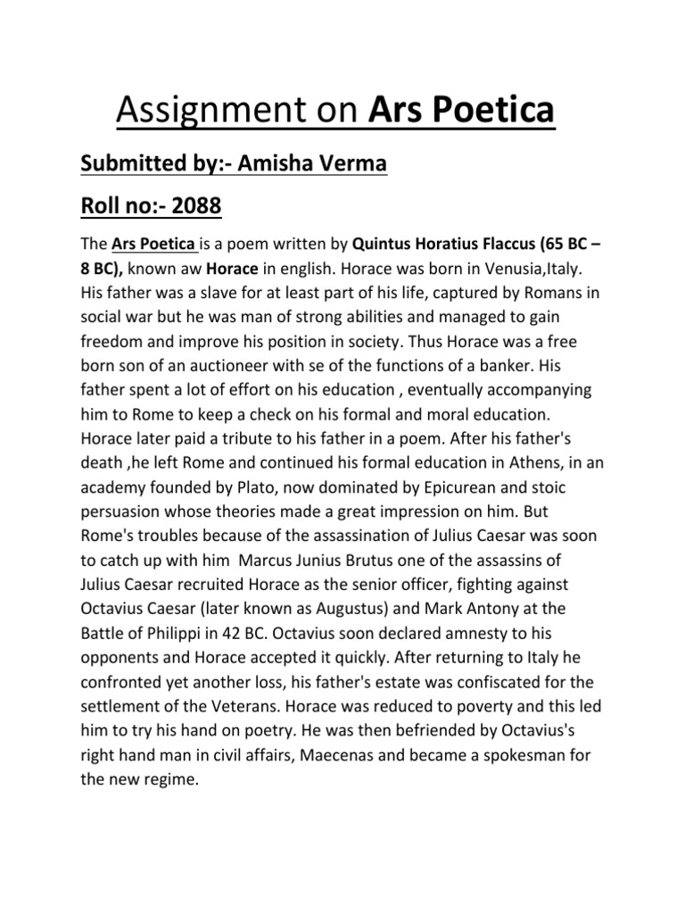 Ars Poetica | PDF | Horace | Poetry