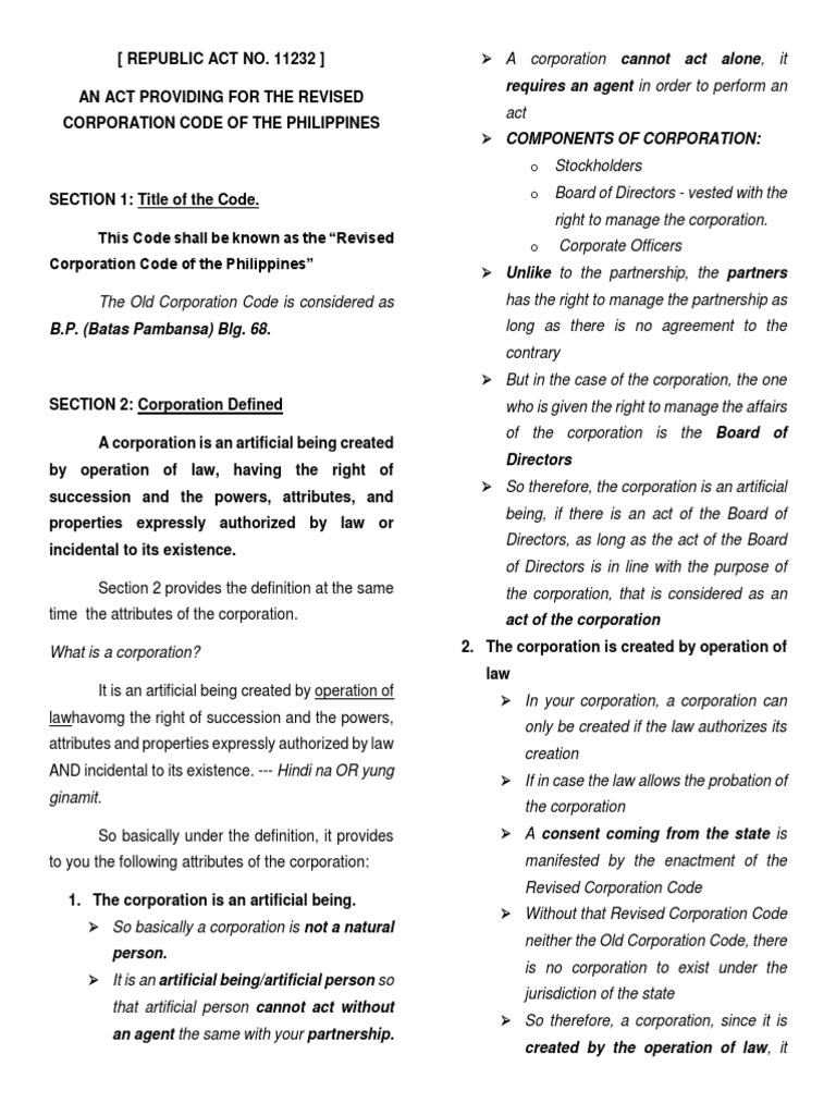 Revised Corporation Code 02042020 Final | PDF | Corporations | Board Of ...