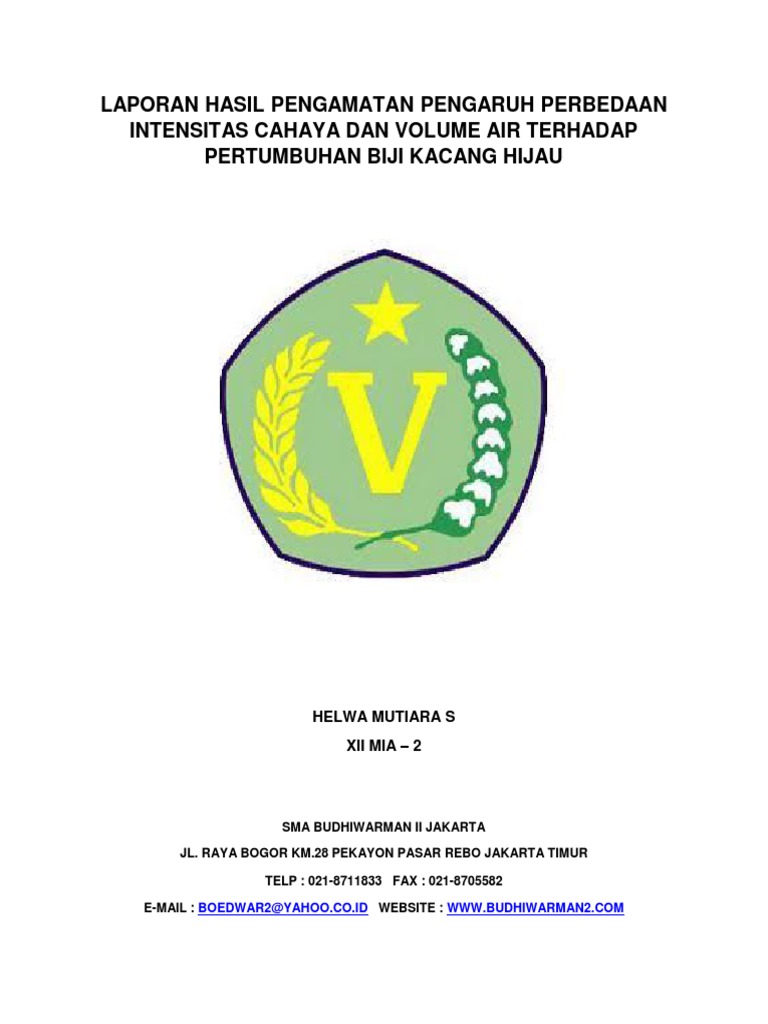 Laporan Hasil Pengamatan Pengaruh Perbedaan Intensitas Cahaya Dan