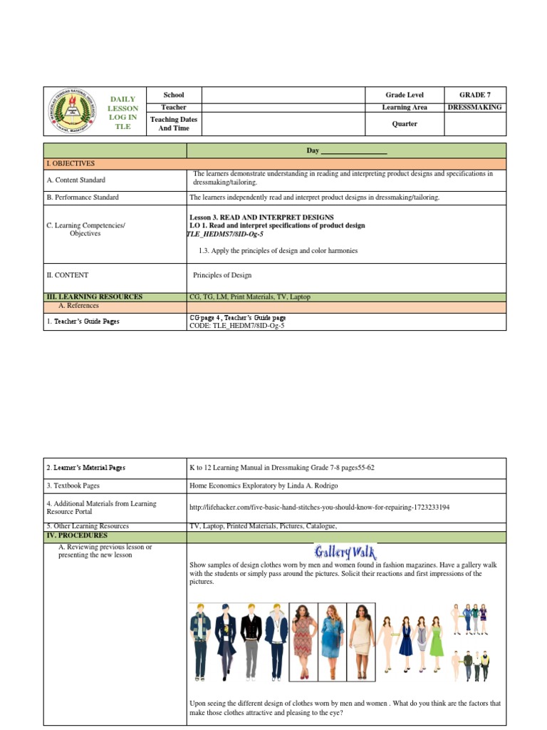 Dressmaking Lesson Plan Overview | PDF | Design | Color