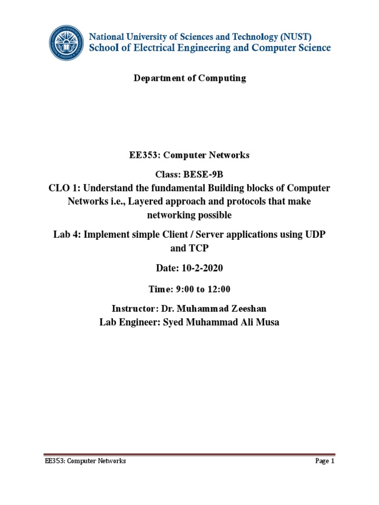 Lab 4 - TCP, UDP - 2020 PDF | PDF | Network Socket | Transmission Control Protocol